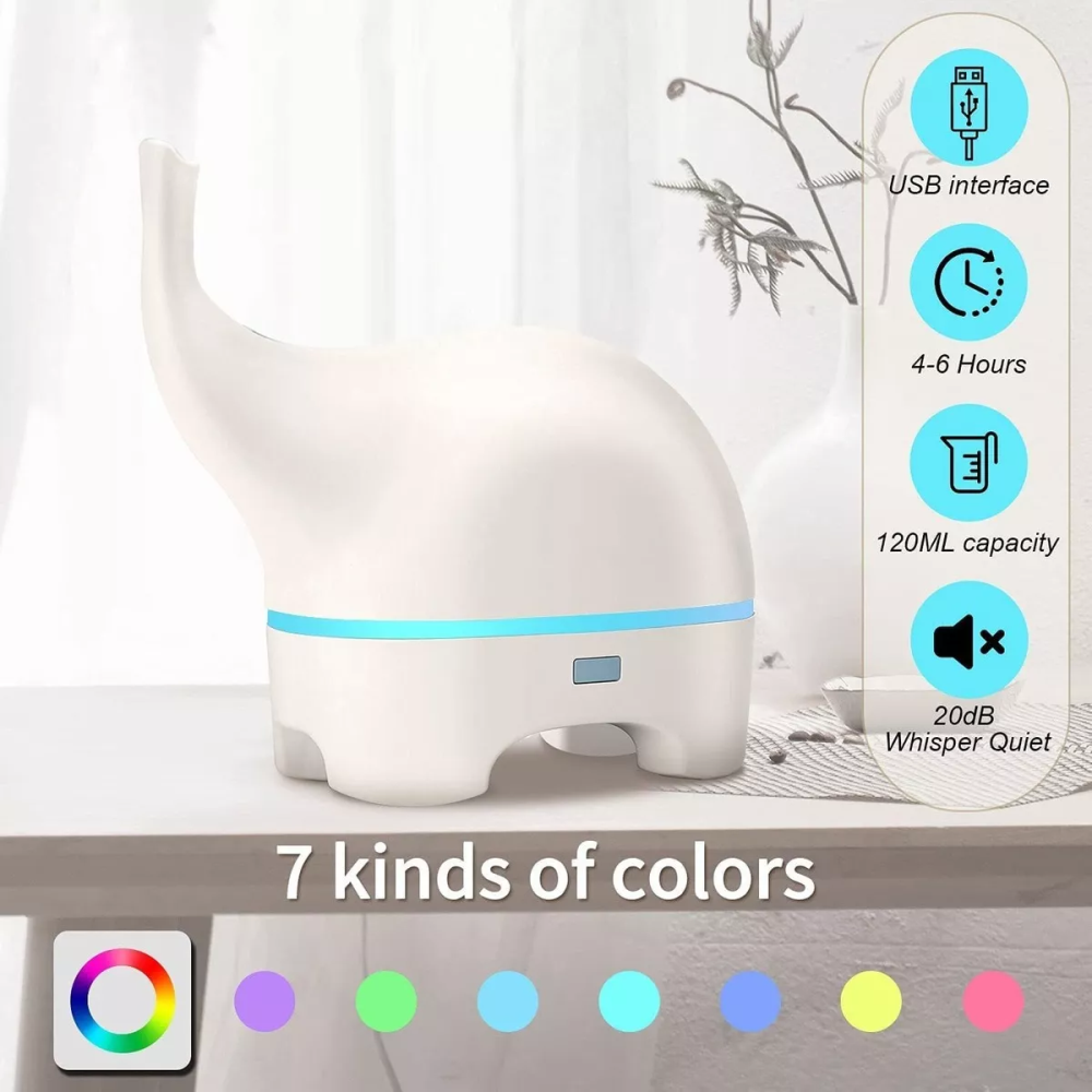 Difusor De Aromas Diseño Elefante 7 Luces 120ml Power Bank – TecnoHogarJS